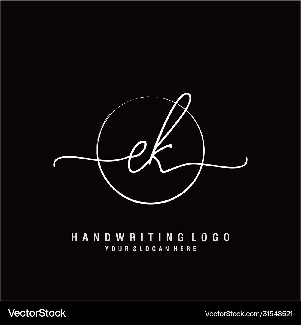 Ek initial handwriting logo design Royalty Free Vector Image