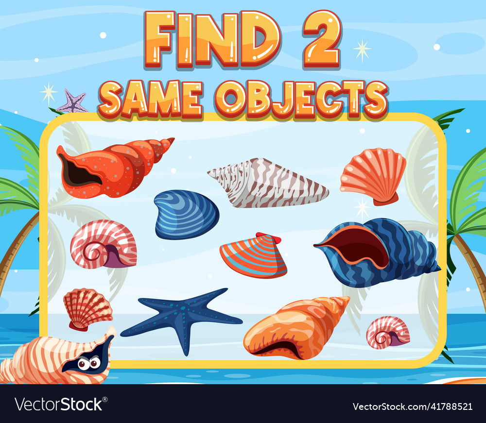 Find 2 same object worksheet for children Vector Image