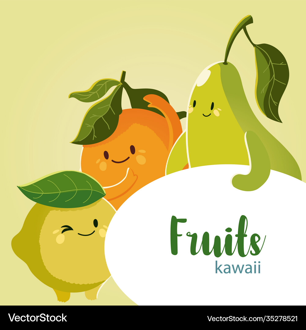 Fruits kawaii funny face happiness cute pear Vector Image