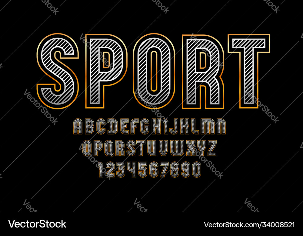 Graphic striped font metallic alphabet sans serif Vector Image