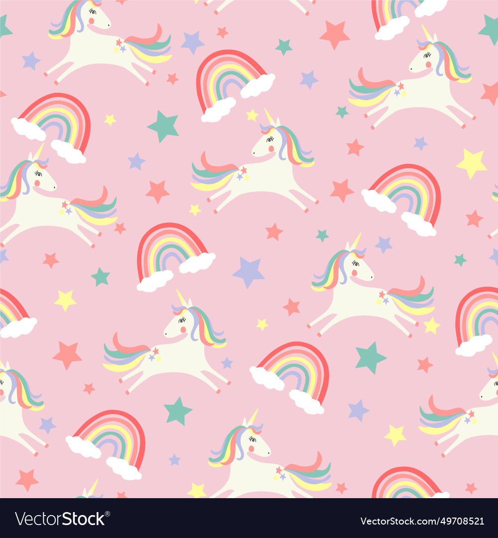 Hand Drawn Unicorn And Rainbow Seamless Pattern Vector Image