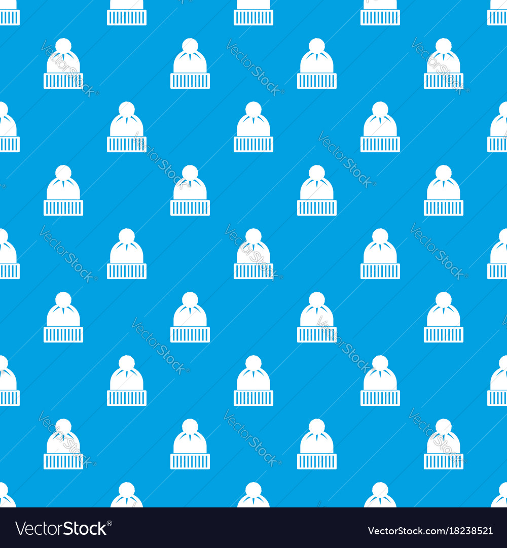Knitted hat pattern seamless blue Royalty Free Vector Image