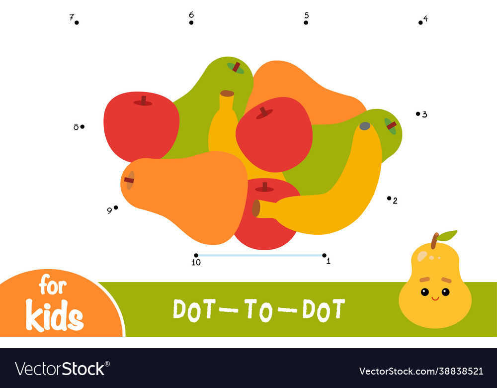 Numbers game dot to for children fruit Royalty Free Vector