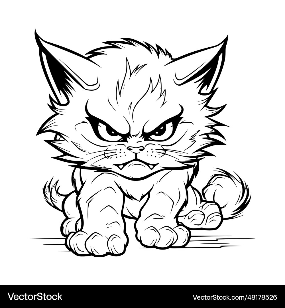 Angry cat coloring pages for kids Royalty Free Vector Image