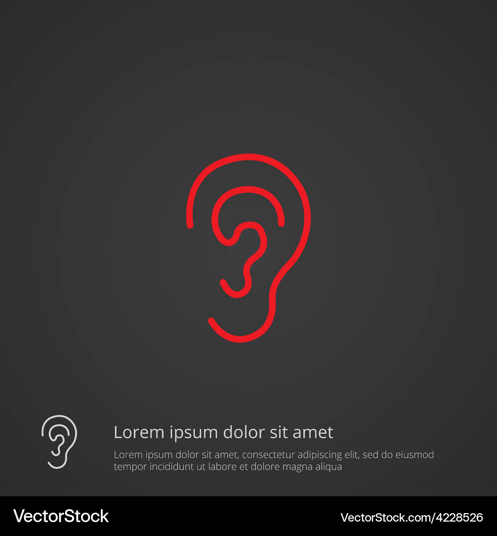 Ear outline symbol red on dark background logo Vector Image