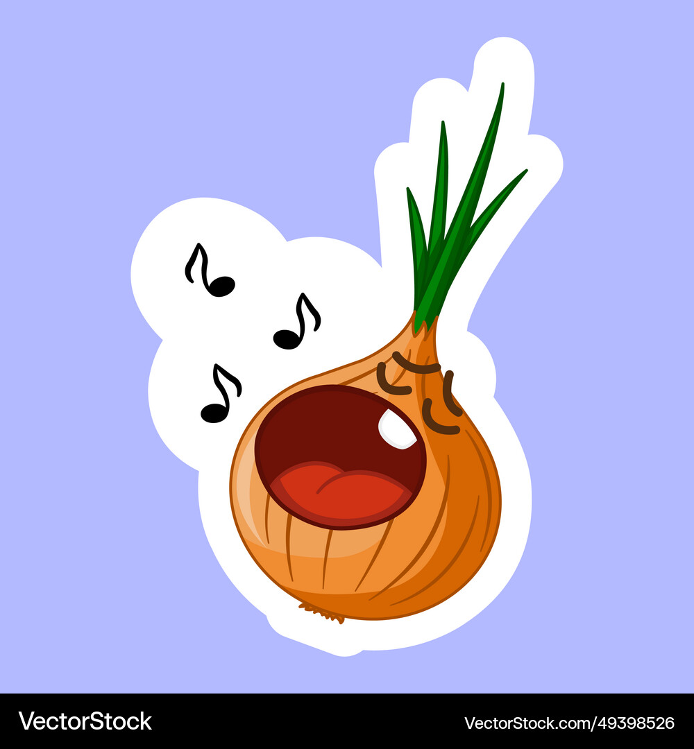 Face of the singing onion sticker design Vector Image