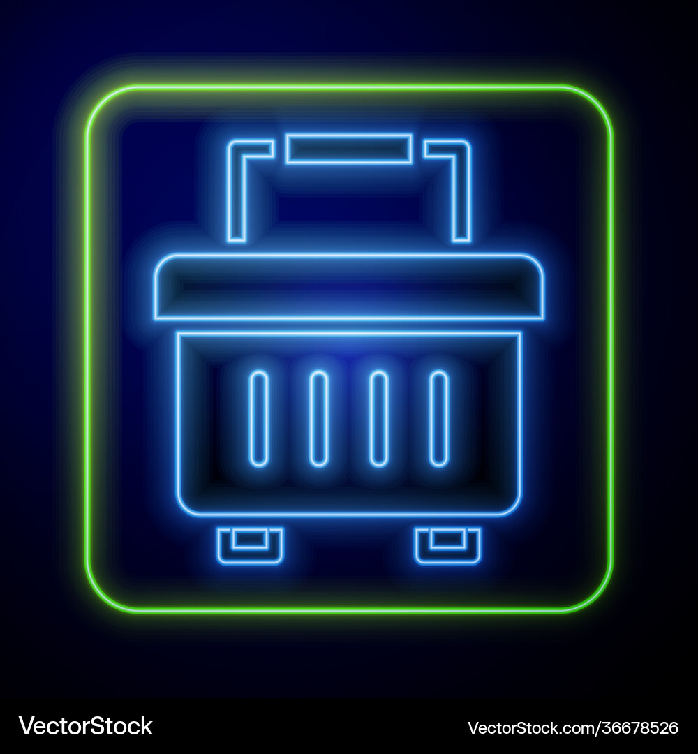 Glowing neon toolbox icon isolated on blue Vector Image