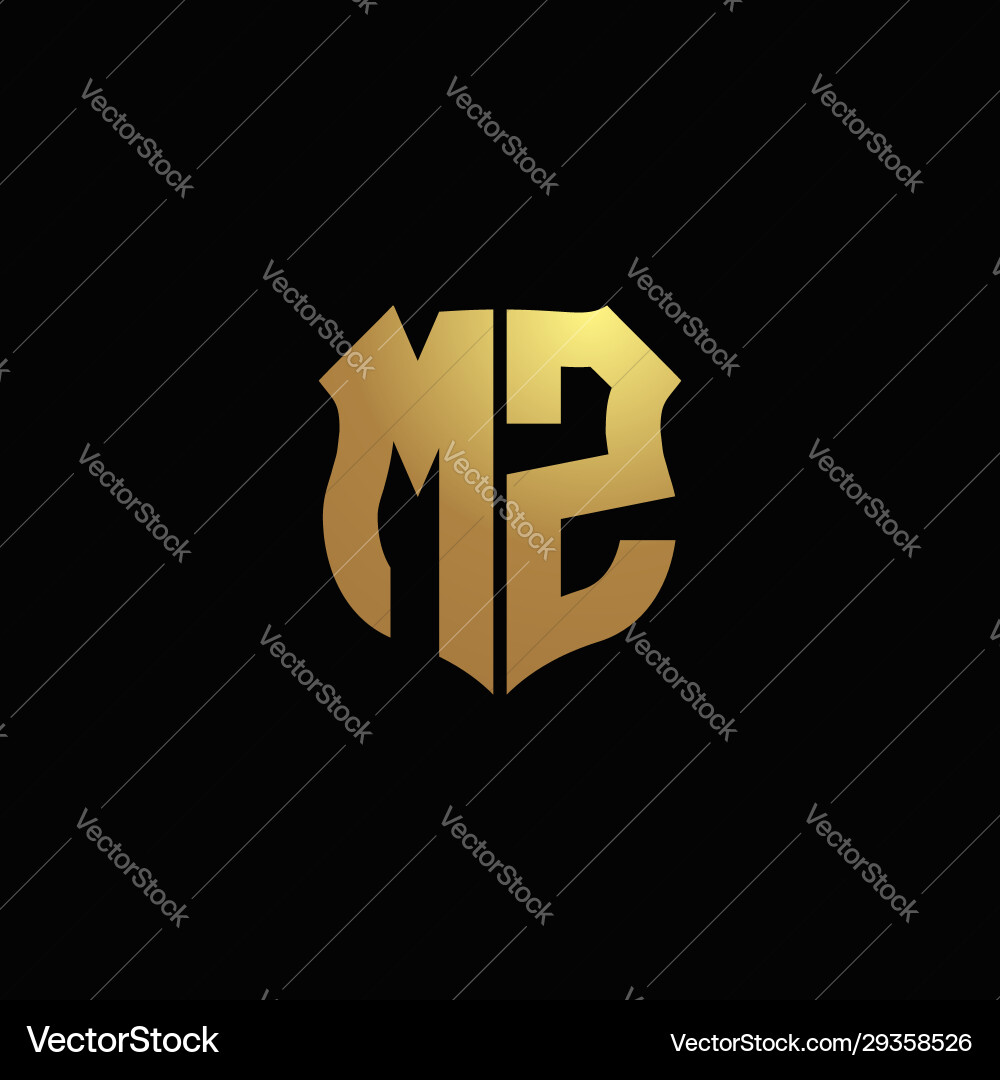 Mz logo monogram with gold colors and shield Vector Image