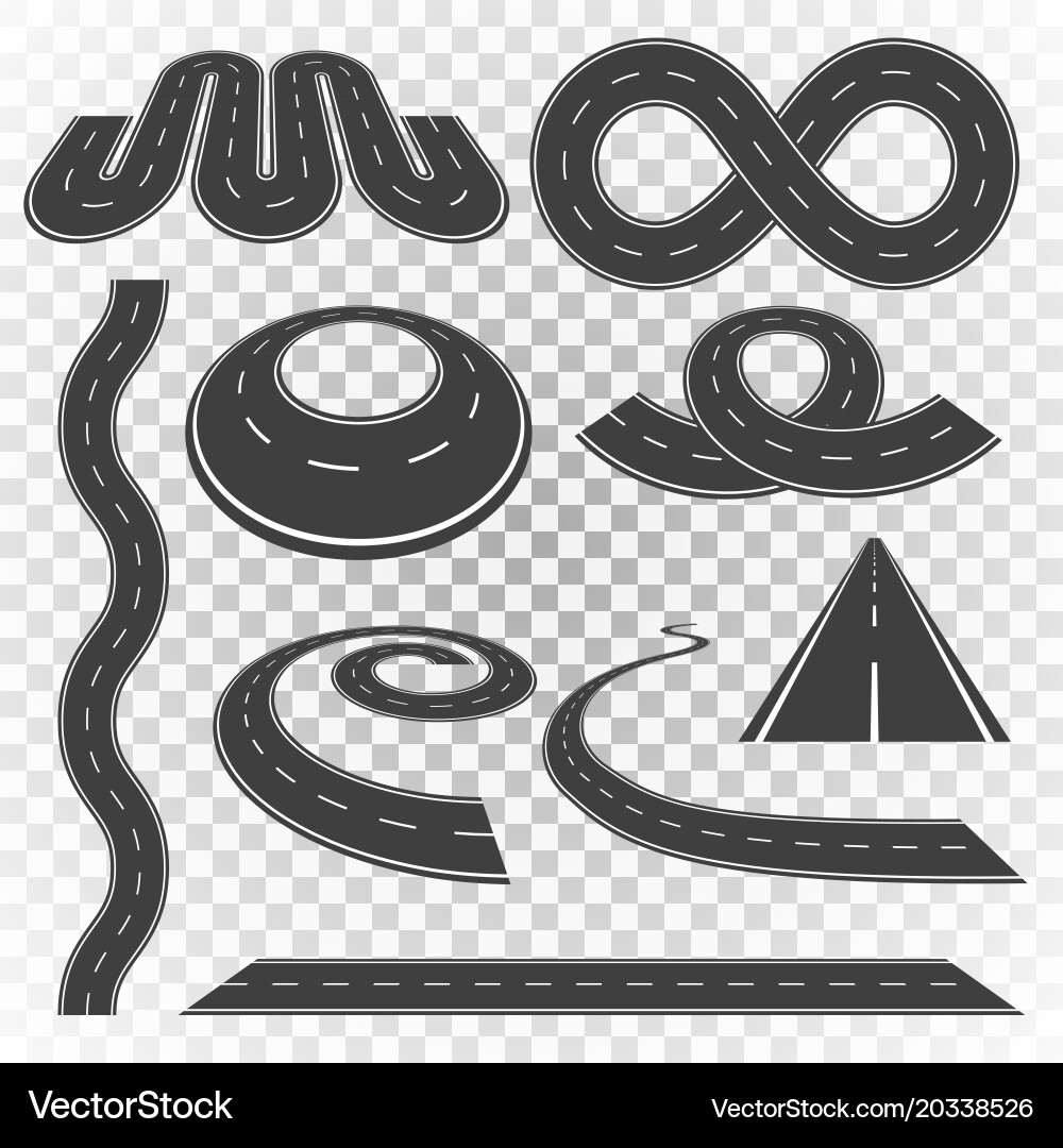 Set asphalt road curves perspectives turns Vector Image