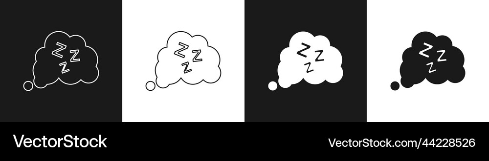 Set sleepy icon isolated on black and white Vector Image