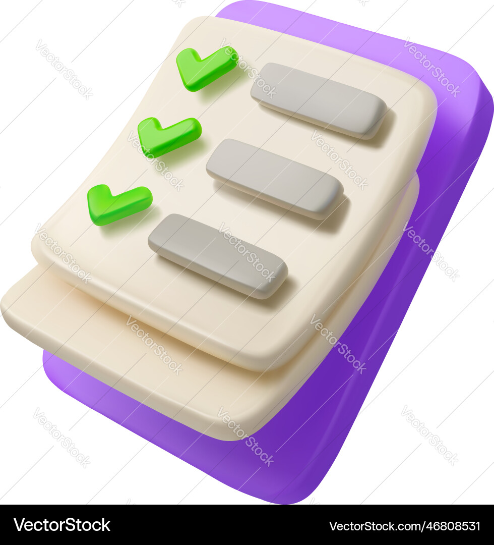 3d icon list with checkmark Royalty Free Vector Image