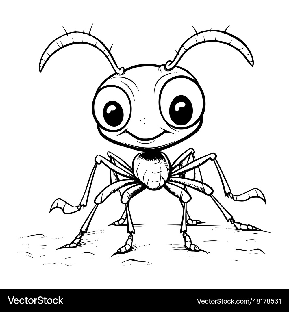 Ant coloring page drawing for kids Royalty Free Vector Image