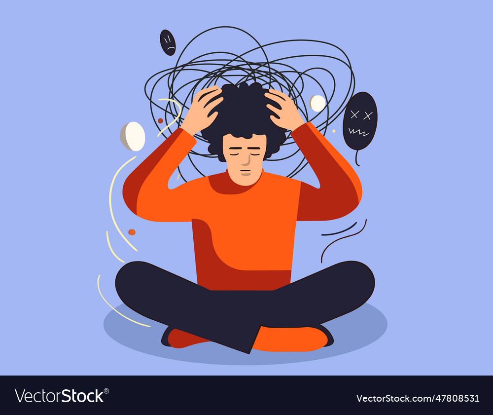Frustrated man with nervous problem feel anxiety Vector Image