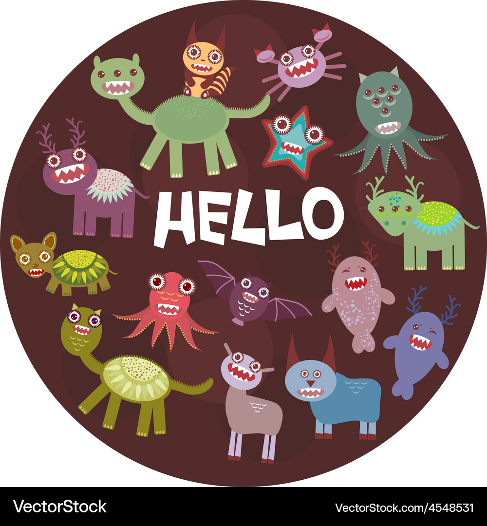 Funny monsters party card design on dark Vector Image