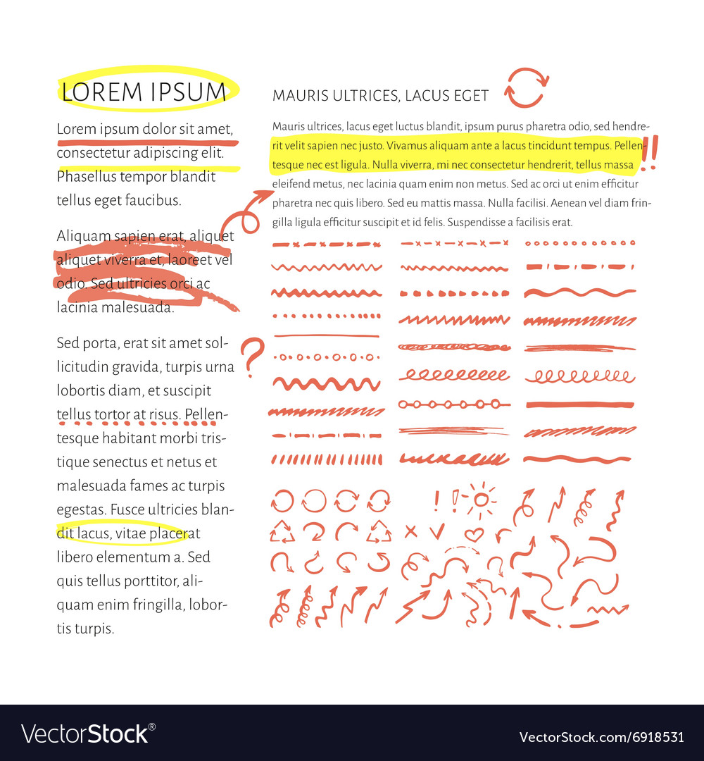 Highlighter elements with text layout Royalty Free Vector