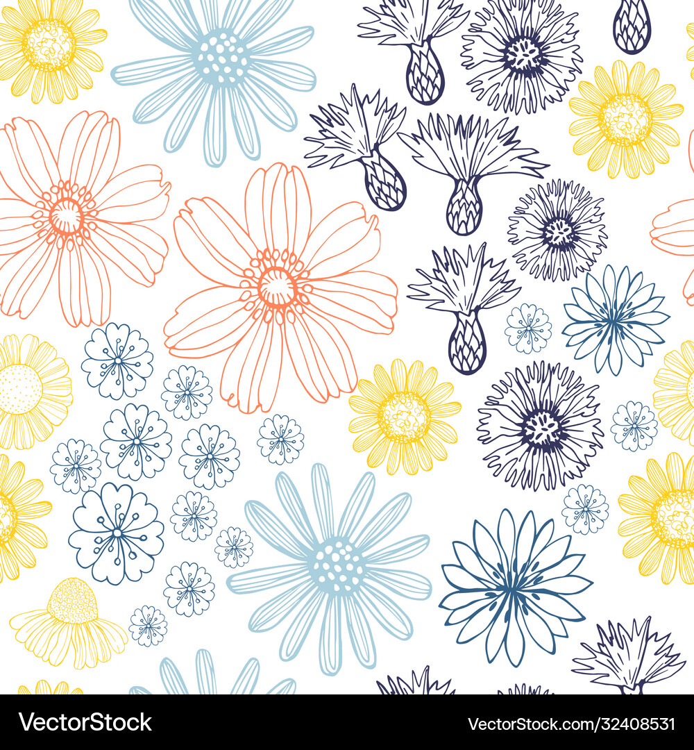 Seamless pattern with summer flowers Royalty Free Vector