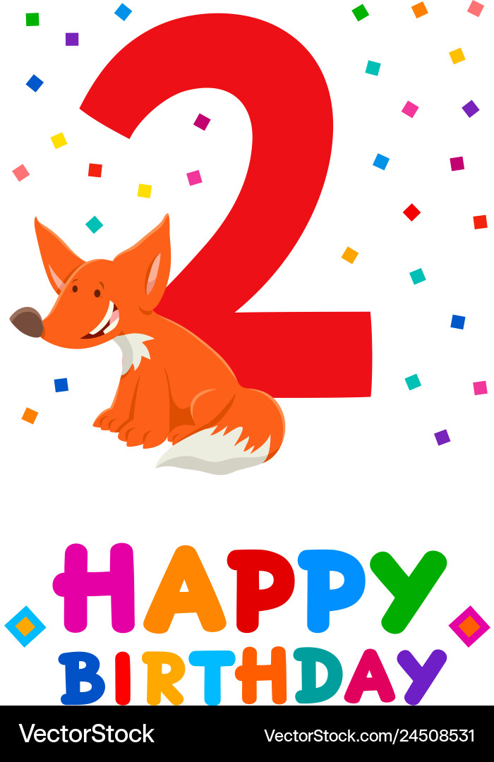 Second birthday cartoon greeting card design Vector Image