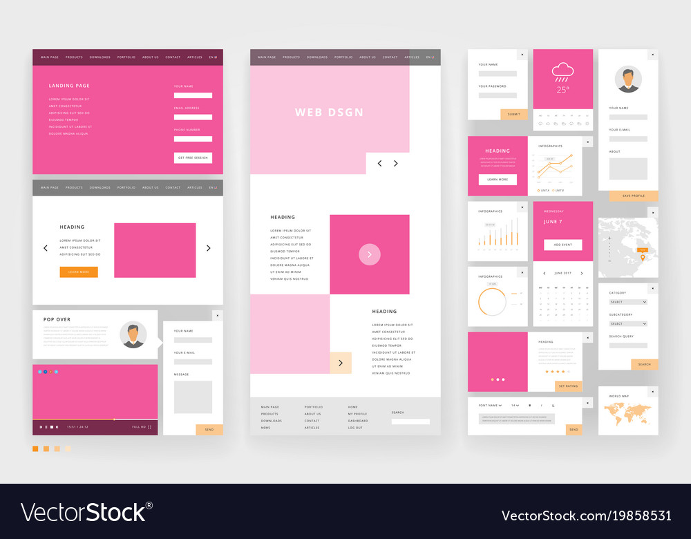Website template design with interface elements Vector Image