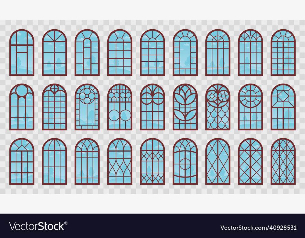 Window arched frames large collection Royalty Free Vector