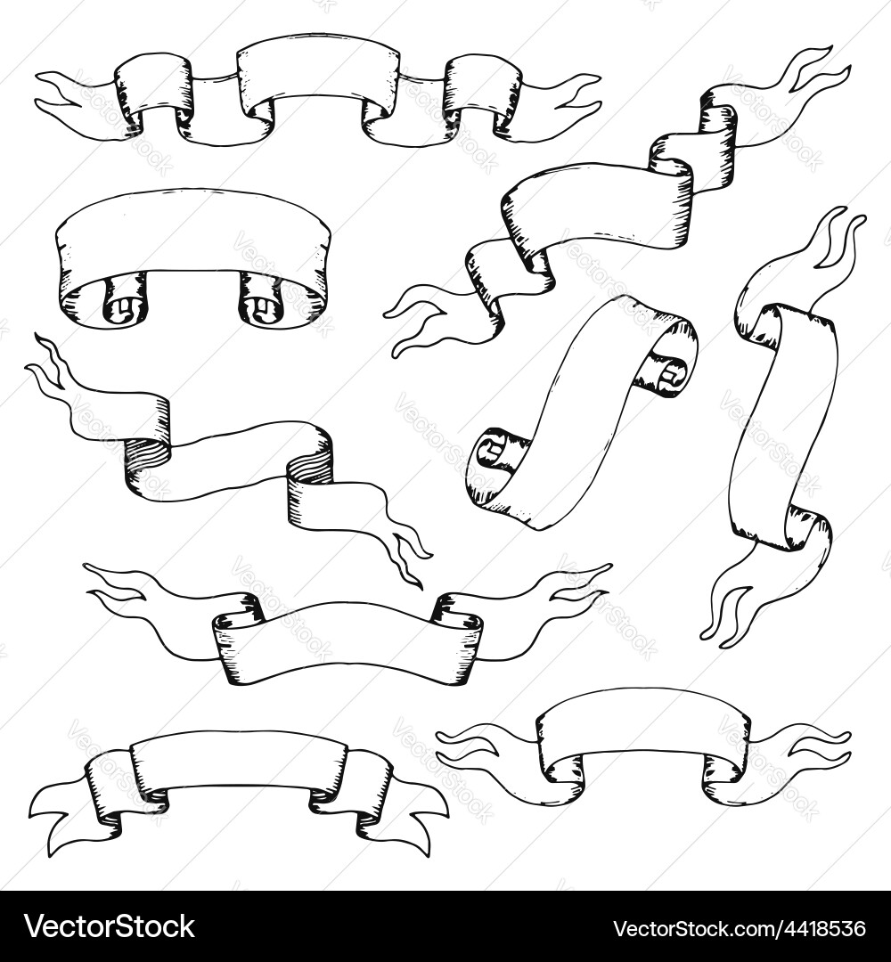 Collection vintage hand-drawn ribbons Royalty Free Vector