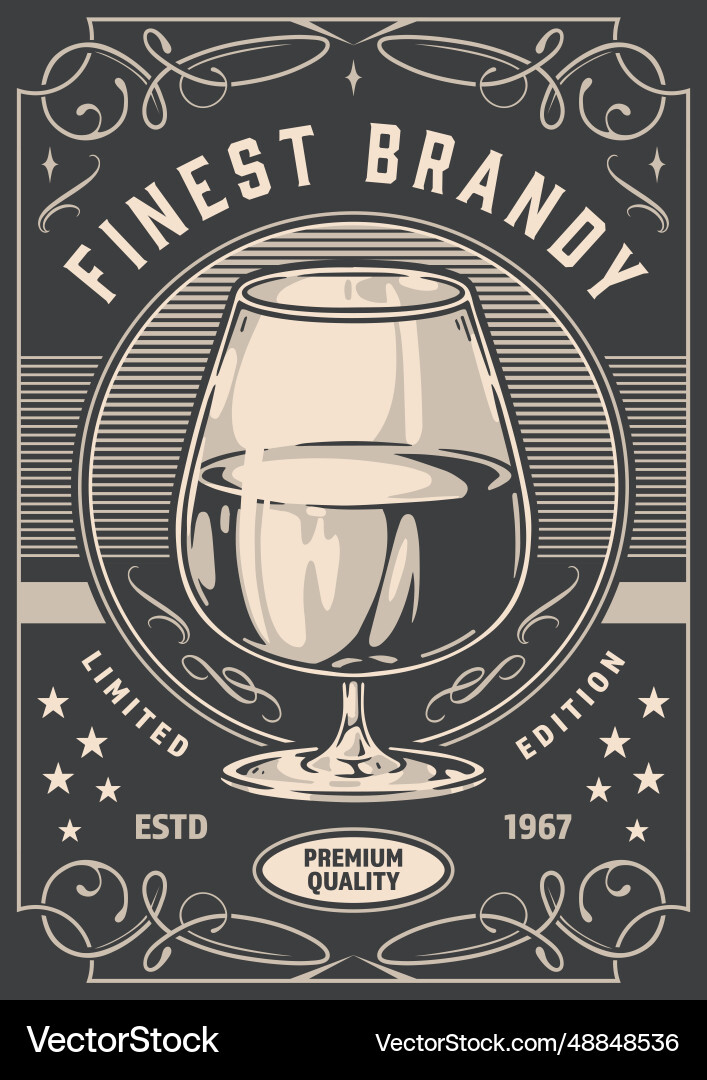 Finest brandy monochrome vintage poster Royalty Free Vector
