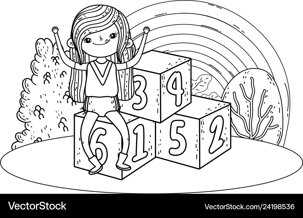 Little girl playing with blocks numbers Royalty Free Vector