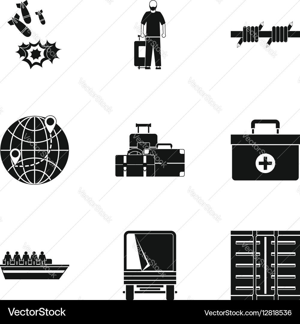 People refugees icons set simple style Royalty Free Vector