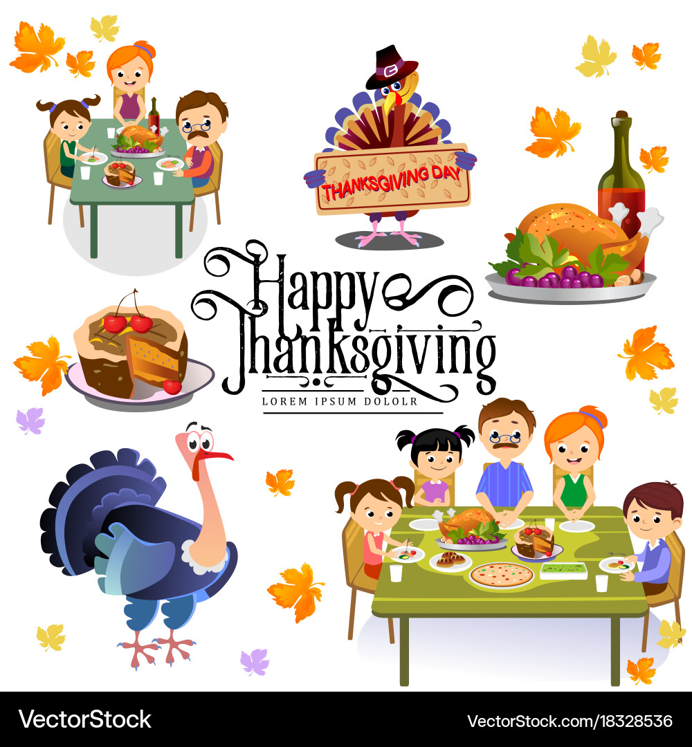 Thanksgiving set isolated happy family Royalty Free Vector