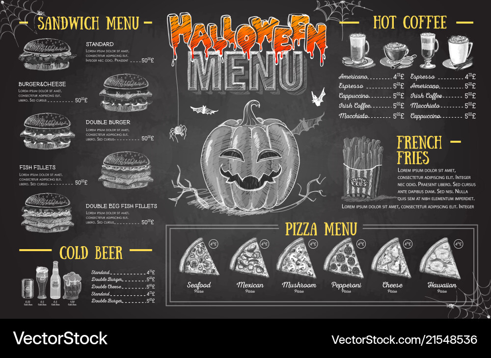 Vintage chalk drawing halloween menu design Vector Image