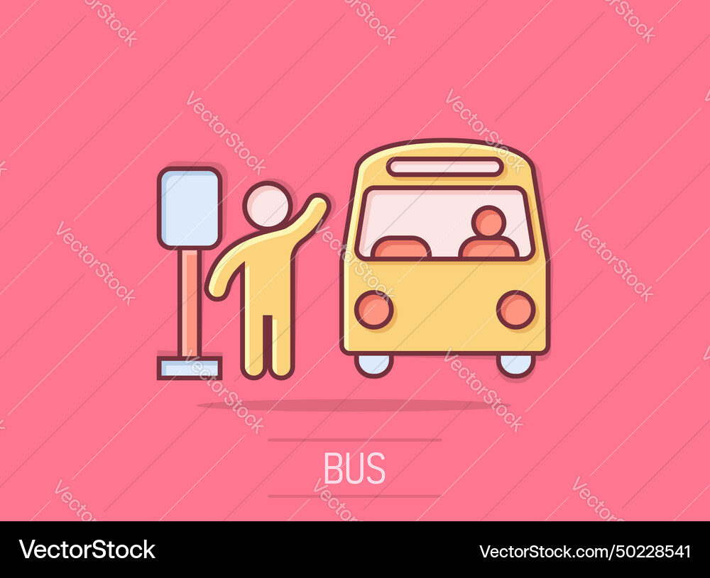 Bus station icon in comic style auto stop cartoon Vector Image