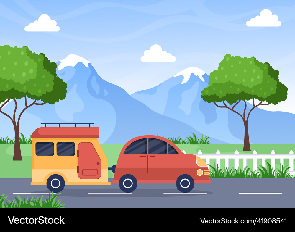 Camping car background with tent camper car Vector Image