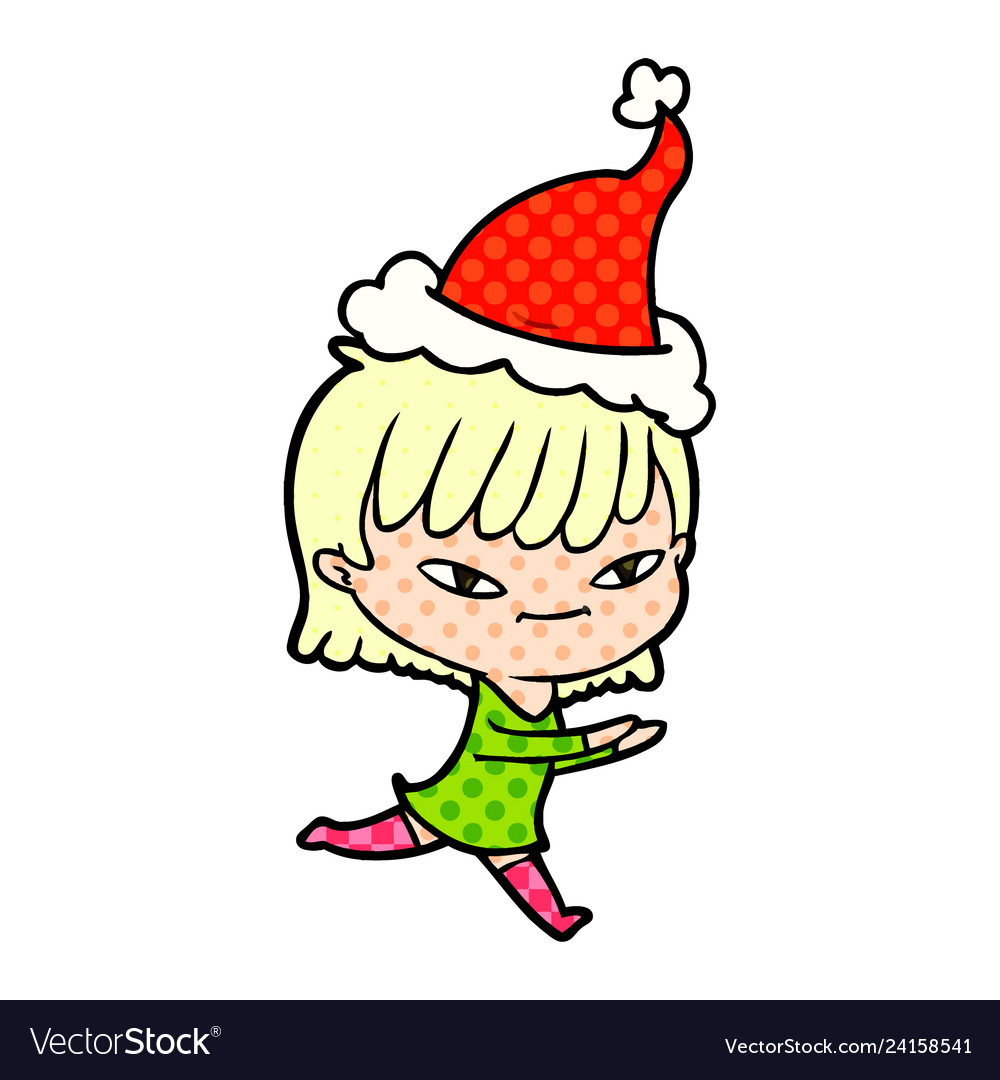 Comic book style of a woman wearing santa hat Vector Image
