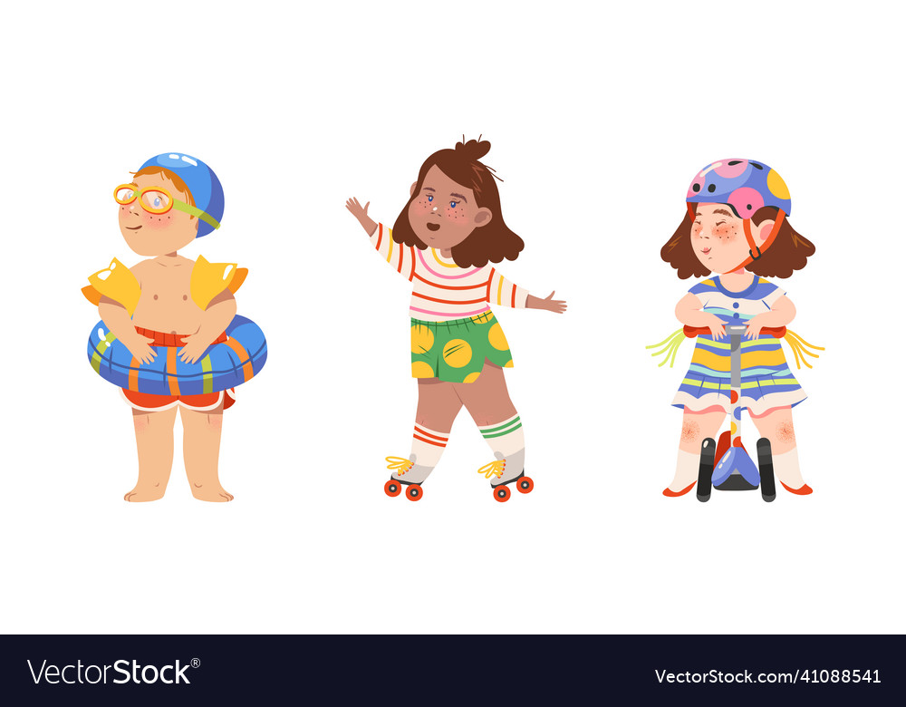 Cute kids doing sports set children swimming Vector Image