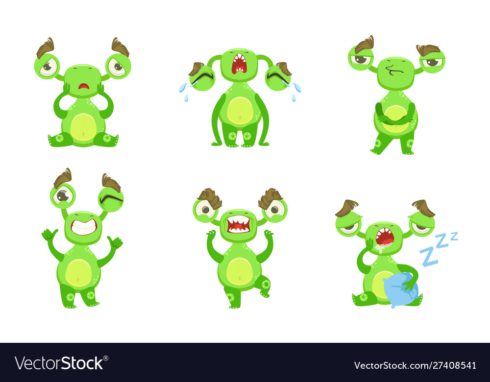 Funny little monster with different emotions set Vector Image