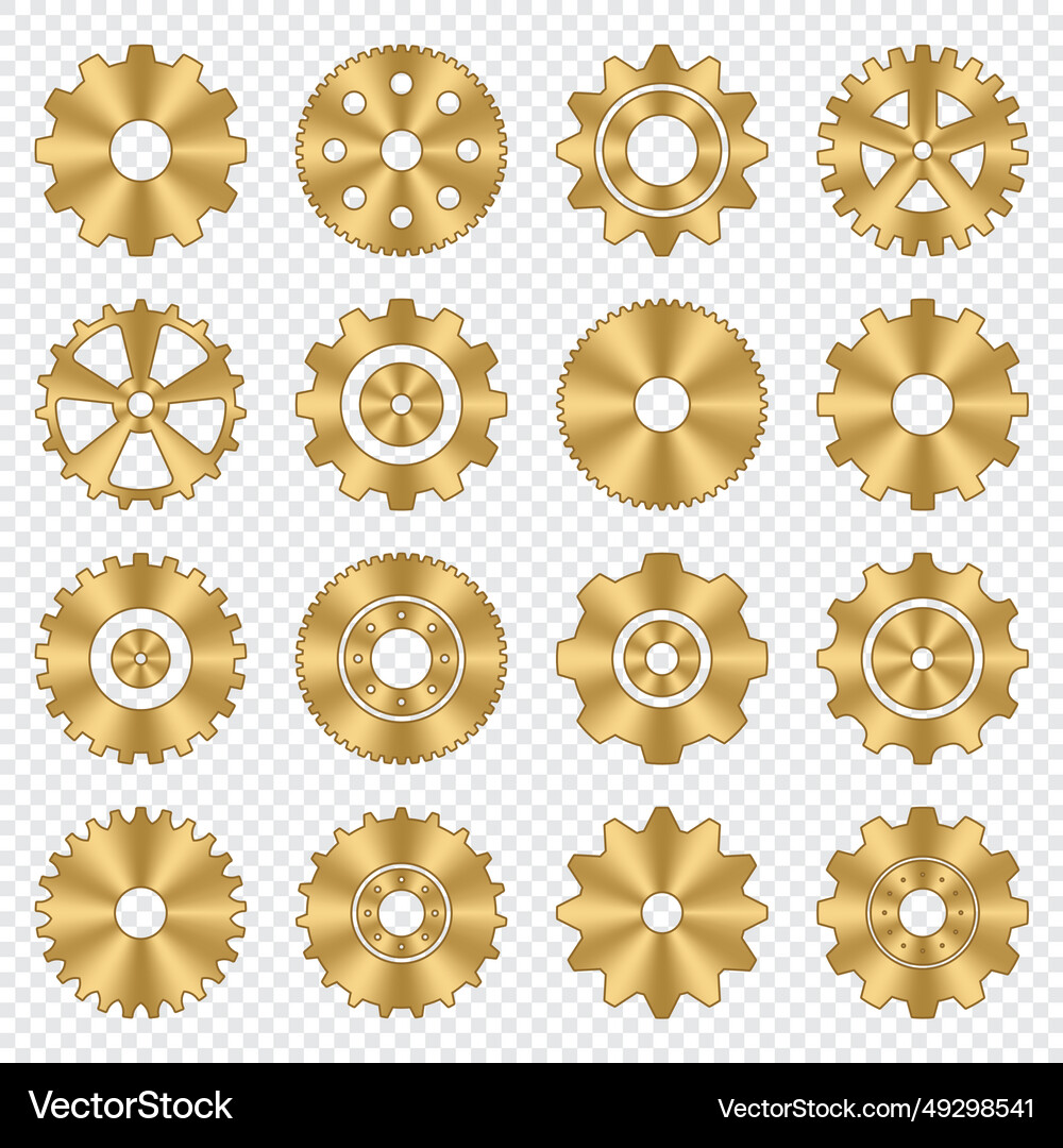 Gear wheels set gold metal cog collection Vector Image