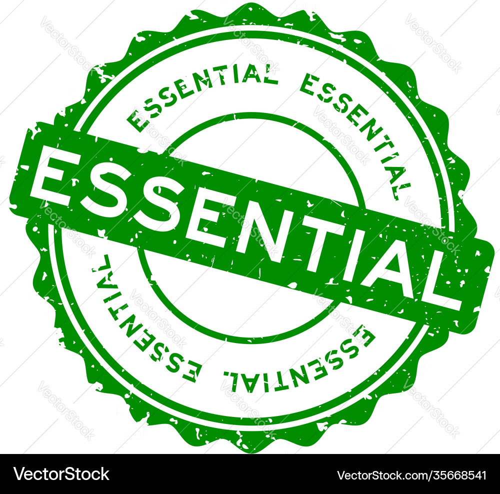 Grunge green essential word round rubber seal Vector Image