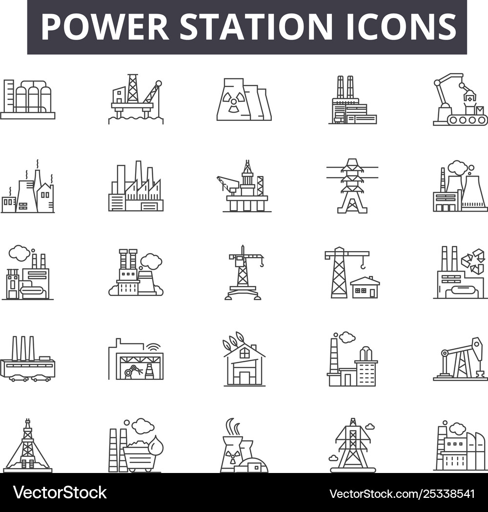 Power station line icons signs set Royalty Free Vector Image