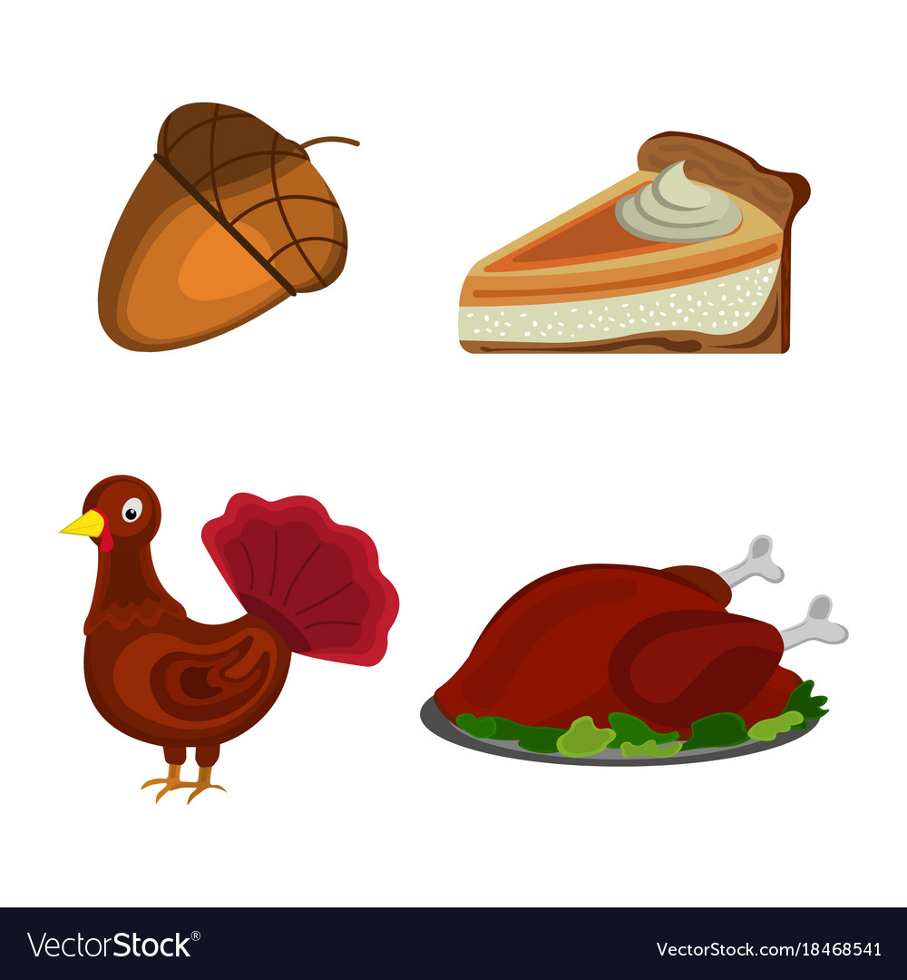 Thanksgiving day acorn turkey pumpkin pie Vector Image