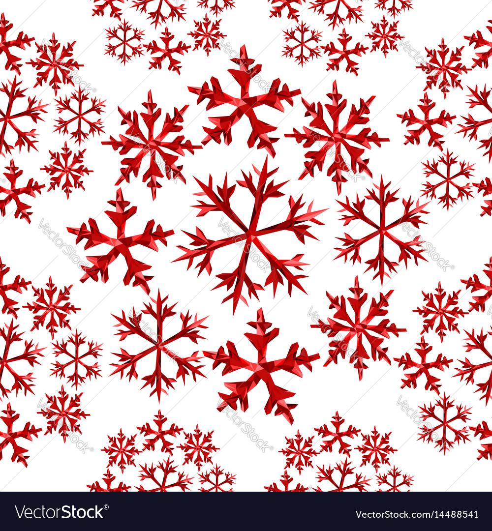 Winter snowflake red low poly seamless pattern Vector Image