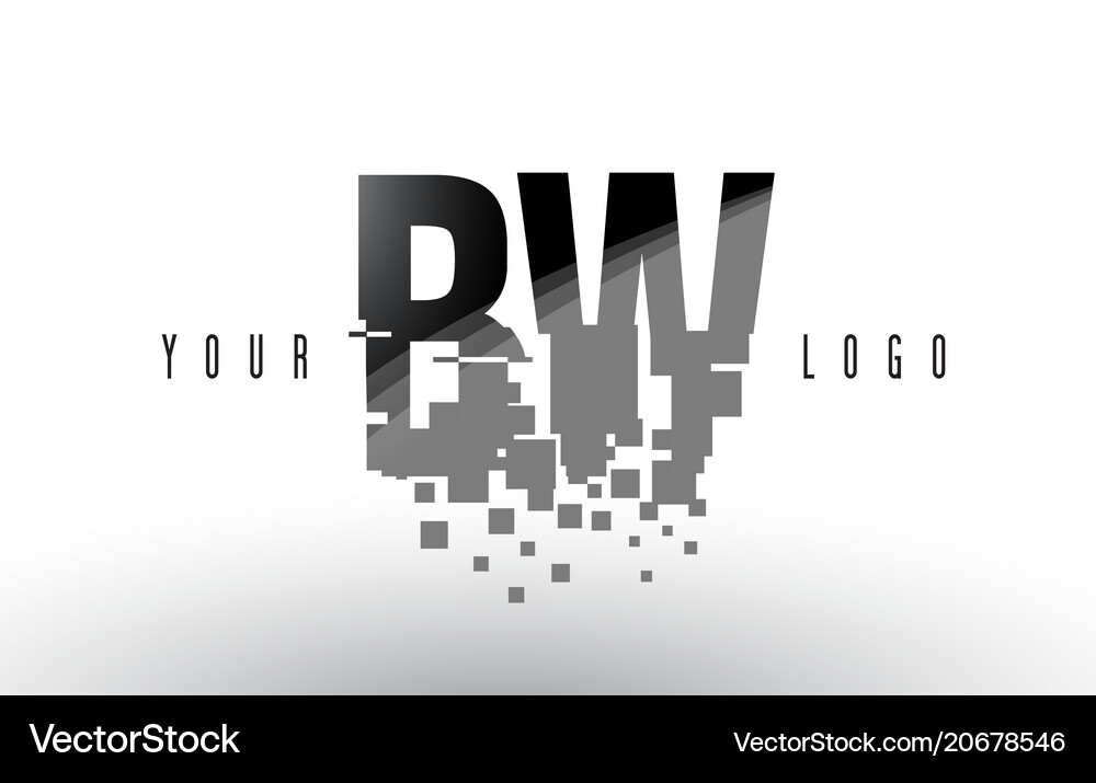 Bw b w pixel letter logo with digital shattered Vector Image