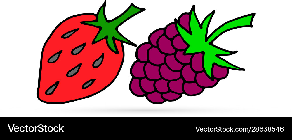 Doodle strawberry and raspberries icon isolated Vector Image