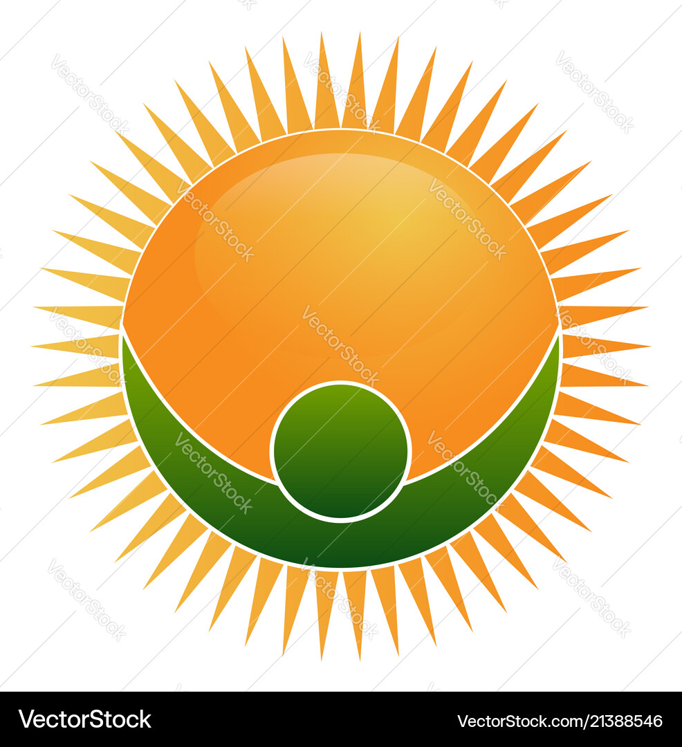 Energized sun with green man figure icon Vector Image