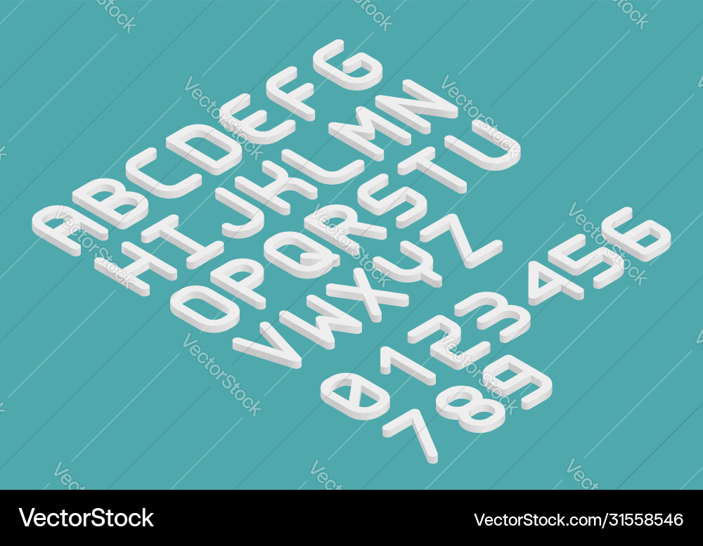 Isometric 3d alphabet font letters and numbers Vector Image