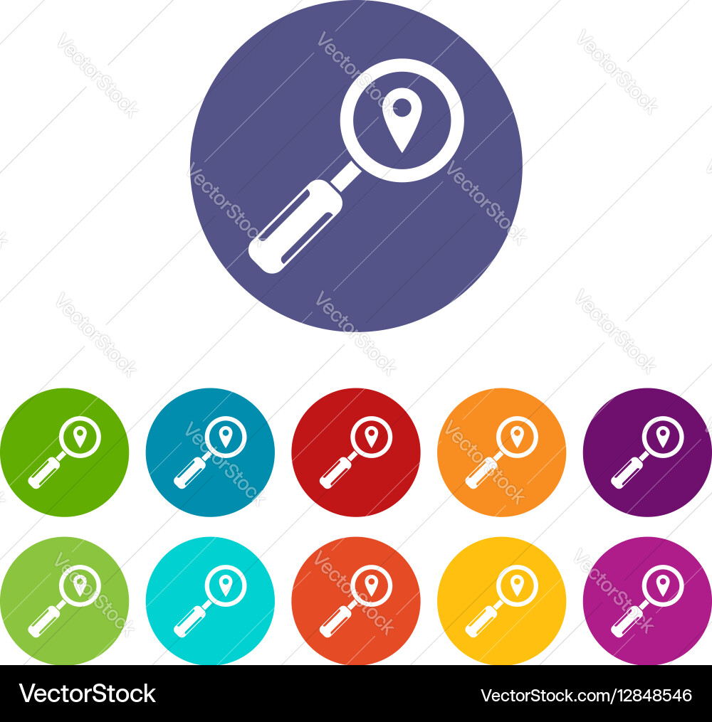 Magnifying glass and location set icons Royalty Free Vector