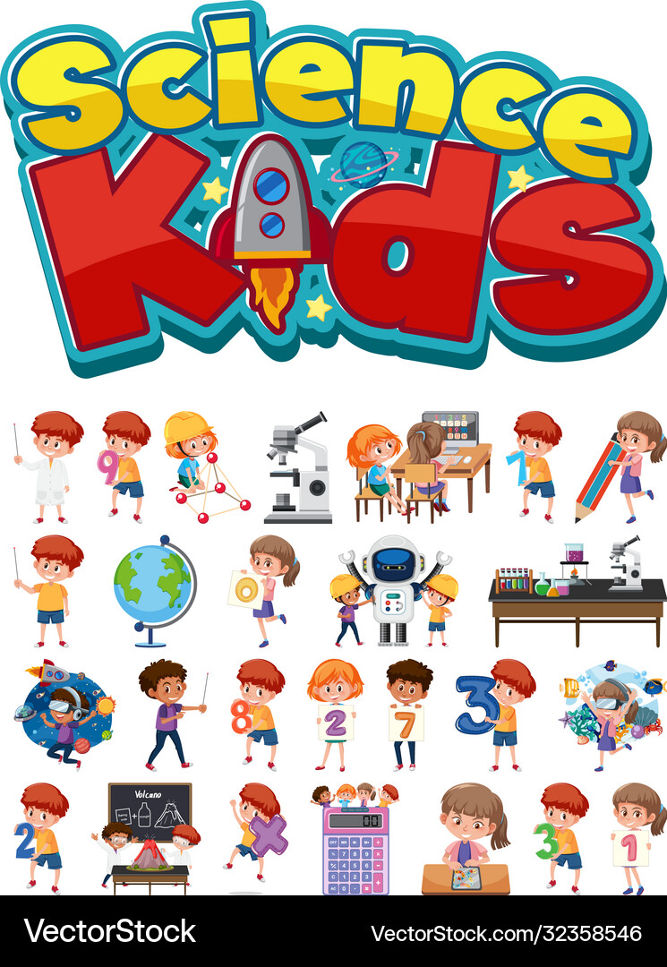 Science kids logo and set children Royalty Free Vector Image
