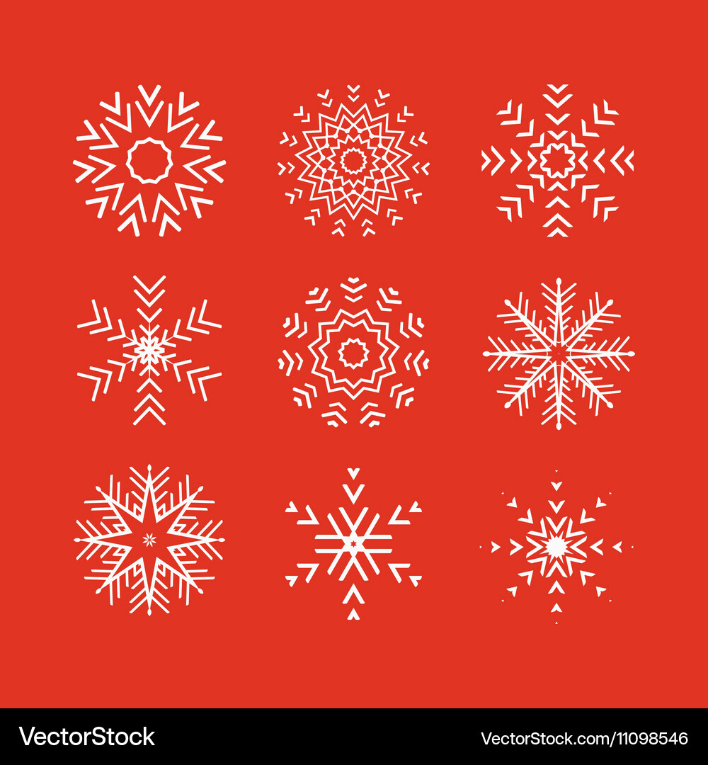 Set of 9 abstract snowflakes Royalty Free Vector Image