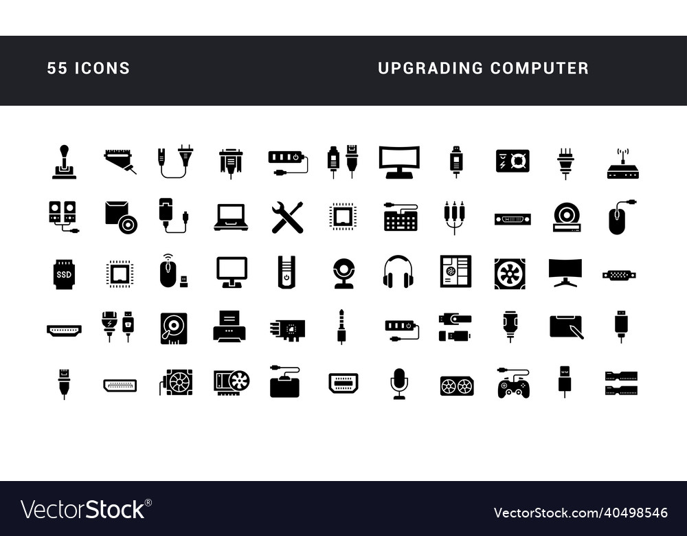 Set of simple icons upgrading computer Royalty Free Vector