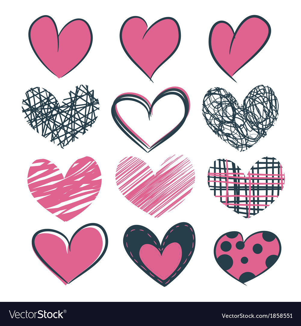 A set of hearts hand drawn Royalty Free Vector Image