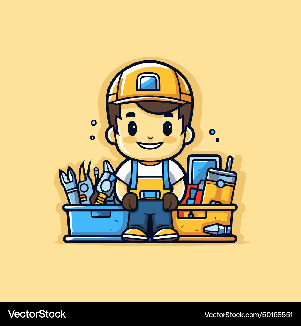 Cartoon handyman with tool box cute Royalty Free Vector