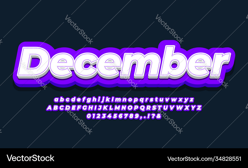 December month 3d purple design Royalty Free Vector Image